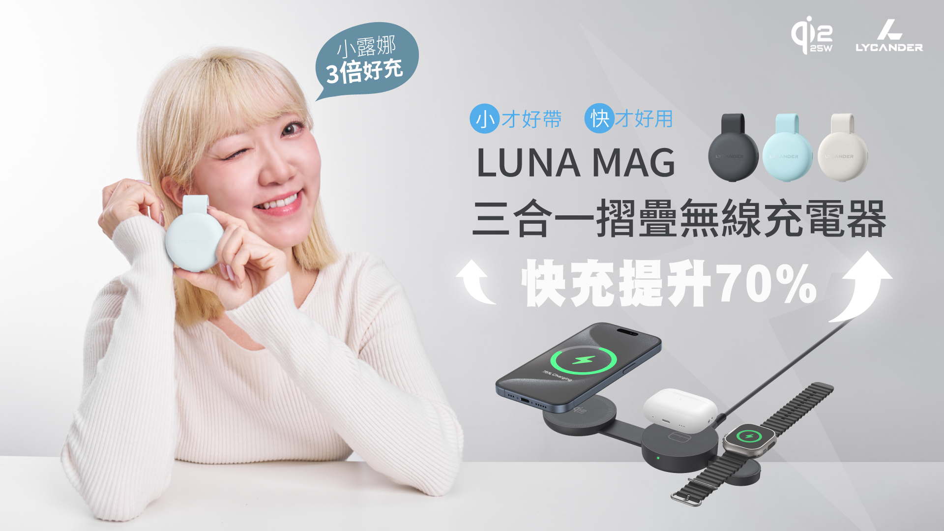 嘖嘖 | 專案留言 | LUNA Mag 小露娜 口袋型無線充電站，一秒展開電就到⚡三倍好充🍬甜度剛好！
