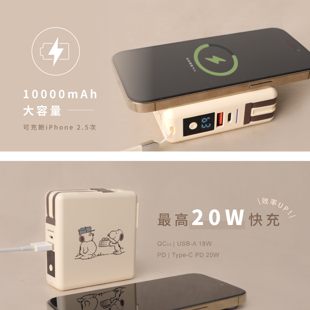 嘖嘖 | All in ONE！Peanuts史努比多功能行動電源．省時省力輕鬆充，最強外掛一台搞定