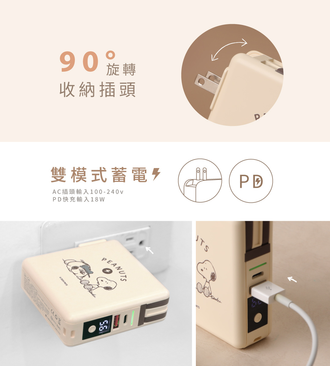 嘖嘖 | All in ONE！Peanuts史努比多功能行動電源．省時省力輕鬆充，最強外掛一台搞定